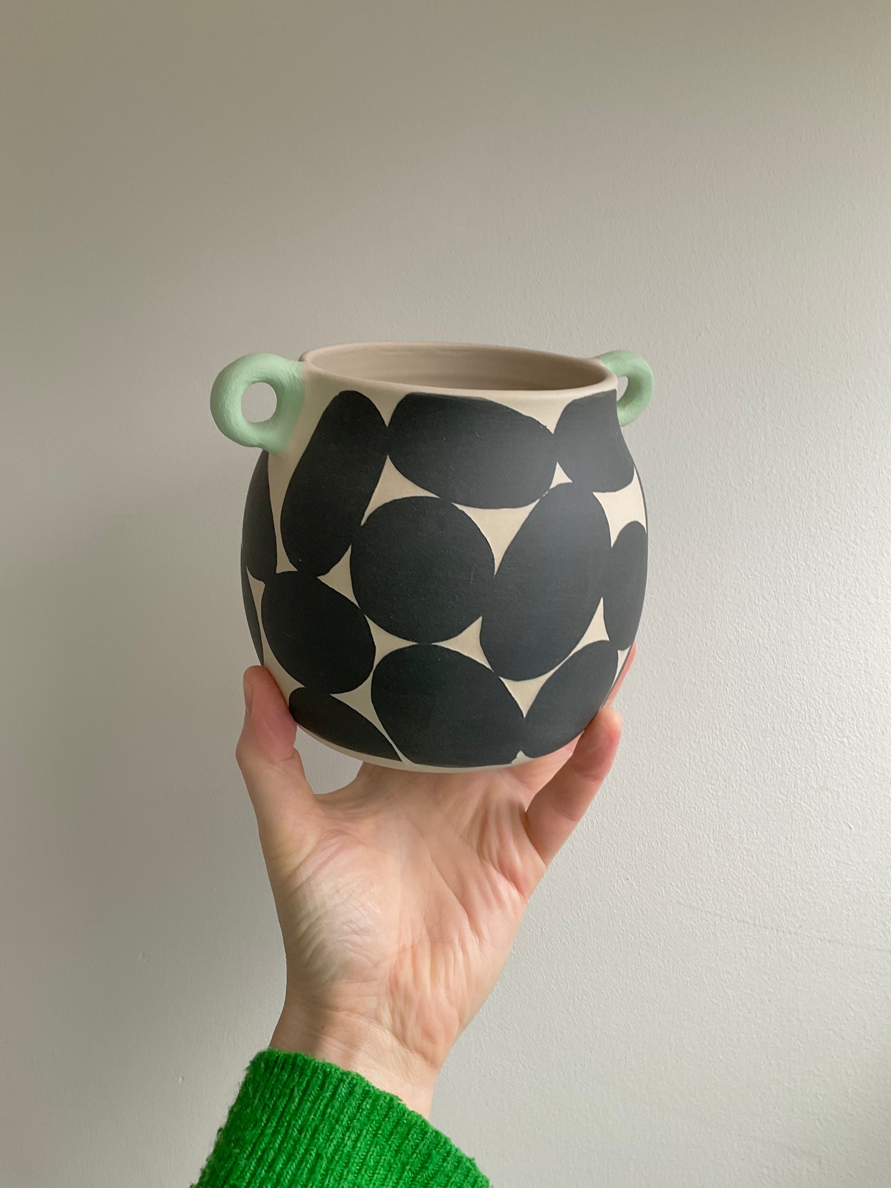 Black Blobs Vase - Mint Green Handles – Beci Callow